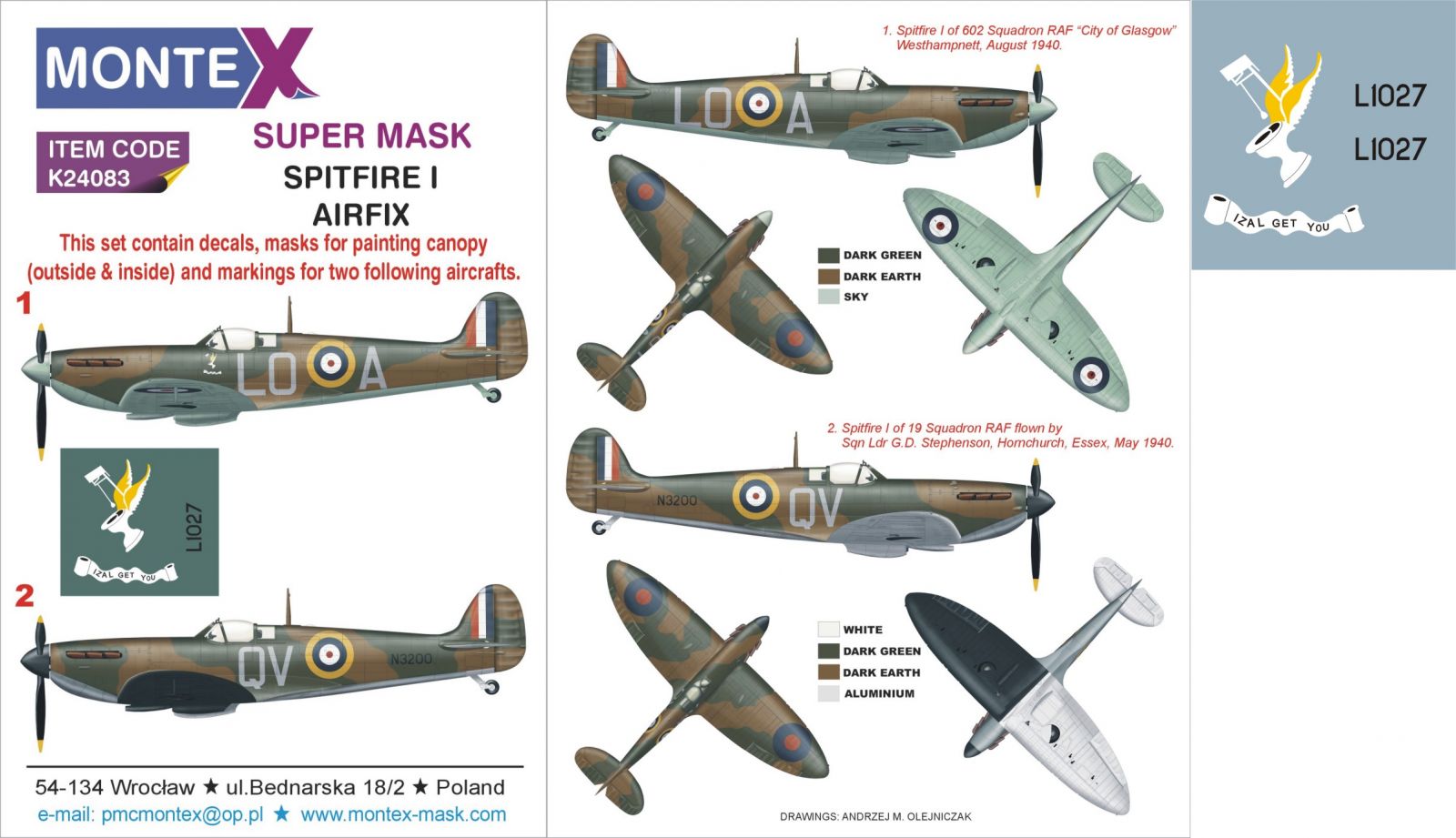 1:24 Supermarine Spitfire Mk.I 2 canopy mask (inside and outside canopy ...