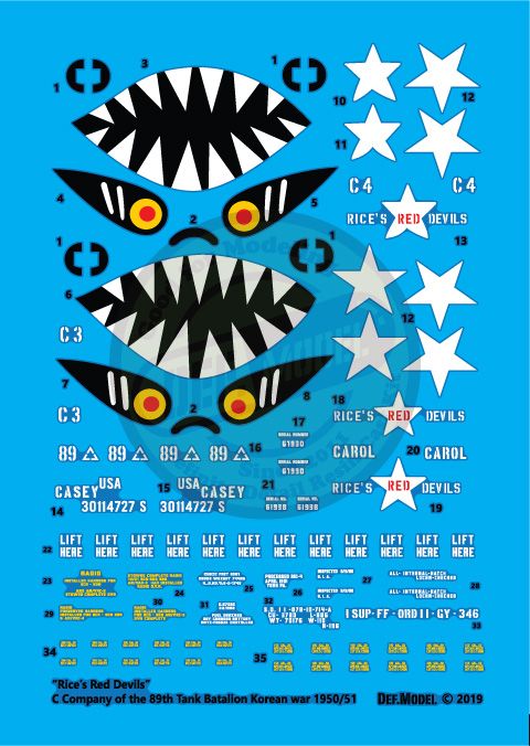 1:35 Korean war US M4A3E8 Rice's red devils Decal set